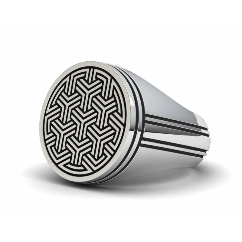 Silver Signet Ring with Raised Geometric Pattern | Pepe Dry