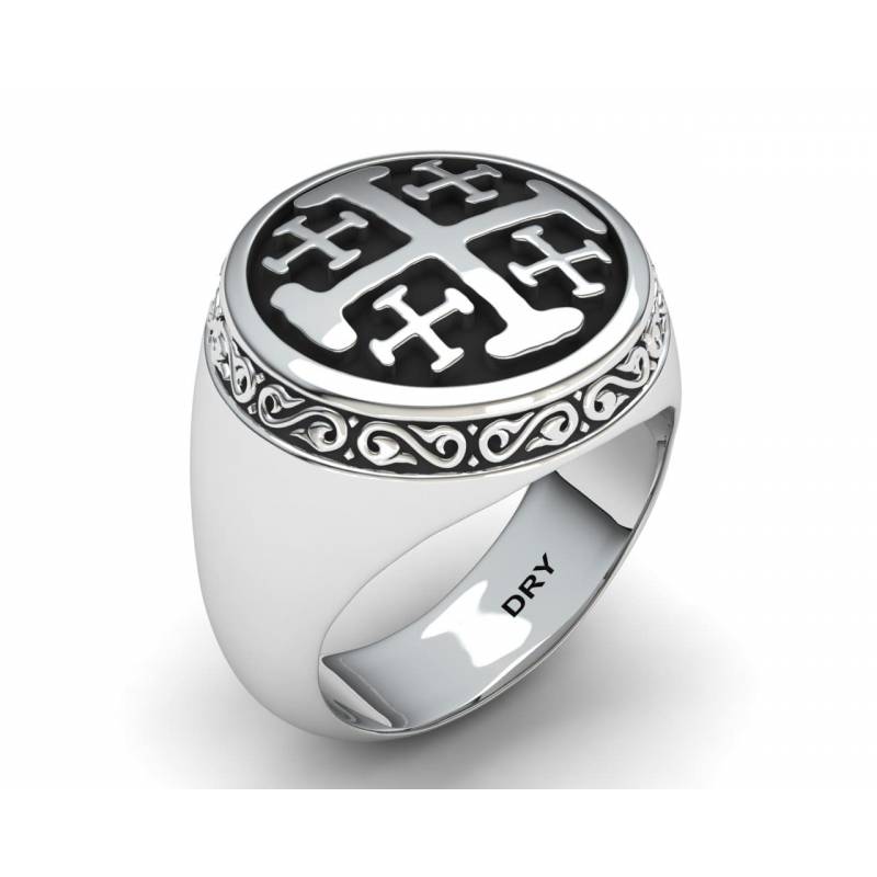Silver Signet Ring with Raised Jerusalem Cross | Pepe Dry