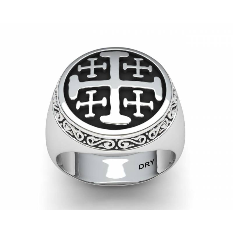Silver Signet Ring with Raised Jerusalem Cross | Pepe Dry