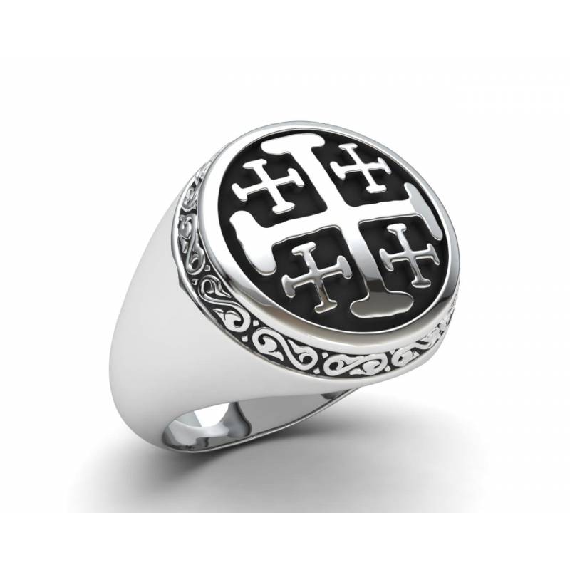 Silver Signet Ring with Raised Jerusalem Cross | Pepe Dry