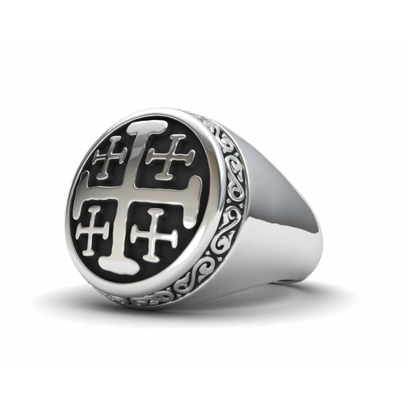 Silver Signet Ring with Raised Jerusalem Cross | Pepe Dry